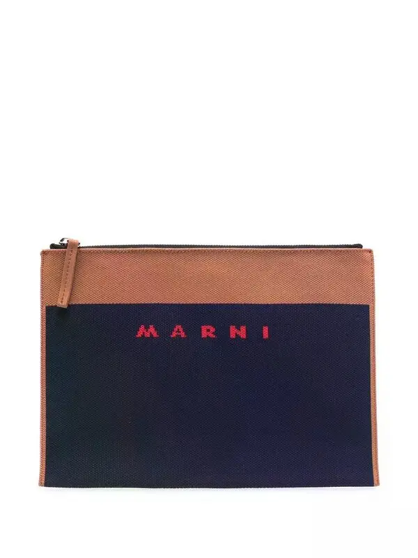 Marni Paneled Logo Print Clutch Bag - Blue