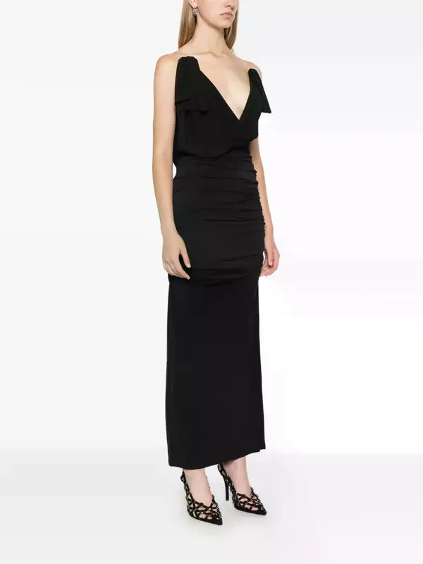 Attico Ruched Maxi Dress - Black