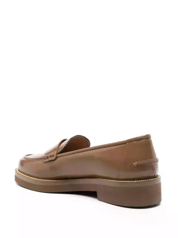 AQUAZZURA Patent Leather Loafers With Chain Detailing - Brown