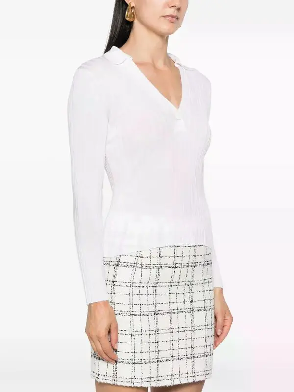 Vince Ribbed Wool Blend Polo Sweater With Press-stud Fastening - White
