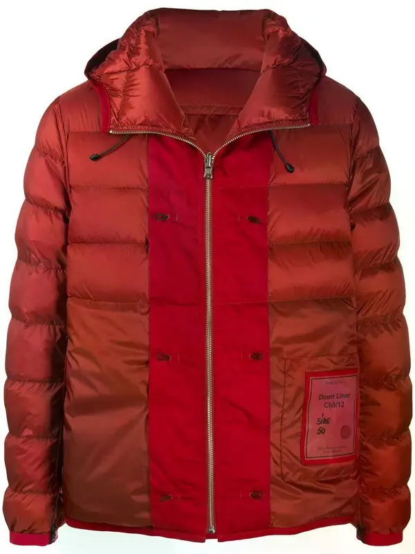 TEN C Hooded Down Puffer Jacket With Contrast Panels