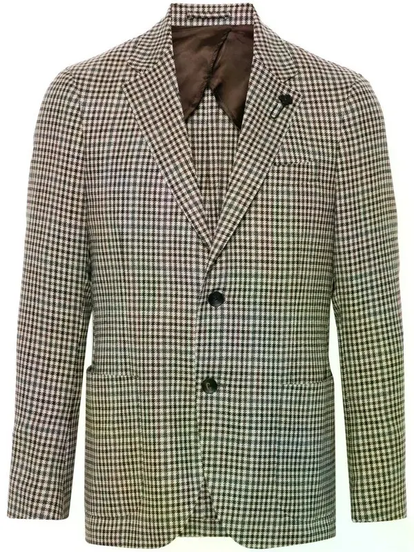 LARDINI Brooch-detail Herringbone Blazer