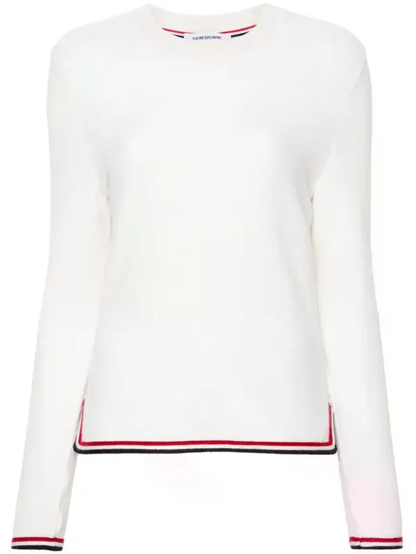 Thom Browne Cashmere Jumper With Striped Border Detail - Neutrals