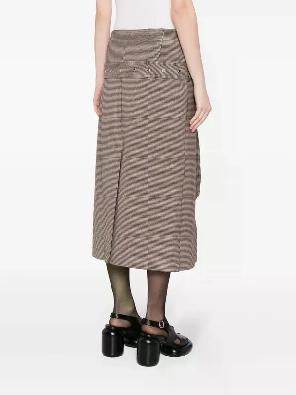 Rokh Houndstooth Belted Midi Skirt