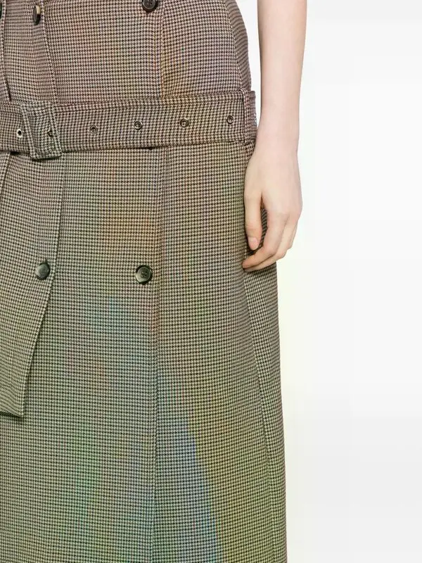 Rokh Houndstooth Belted Midi Skirt