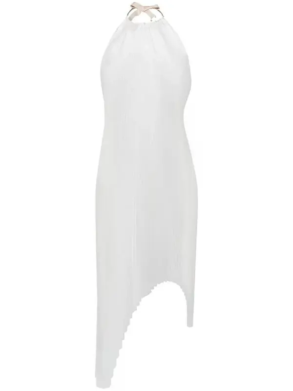 SHANSHAN RUAN Asymmetric Pleated Midi Dress - Neutrals