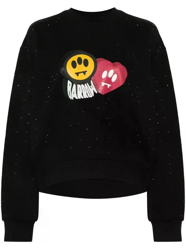 BARROW Logo-print Rhinestone Embellished Crewneck Sweatshirt - Black