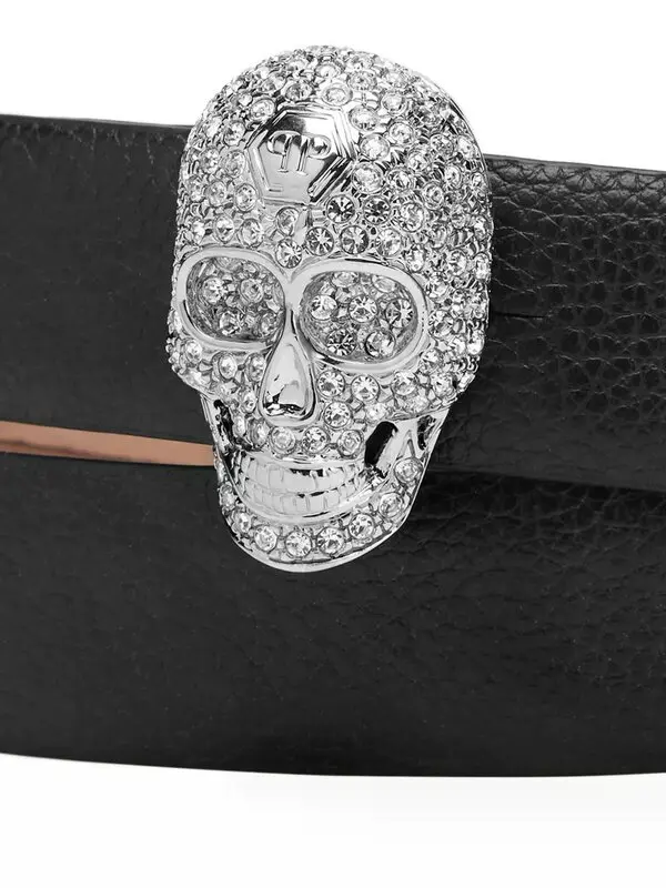 Philipp Plein Skull Embellished Leather Belt