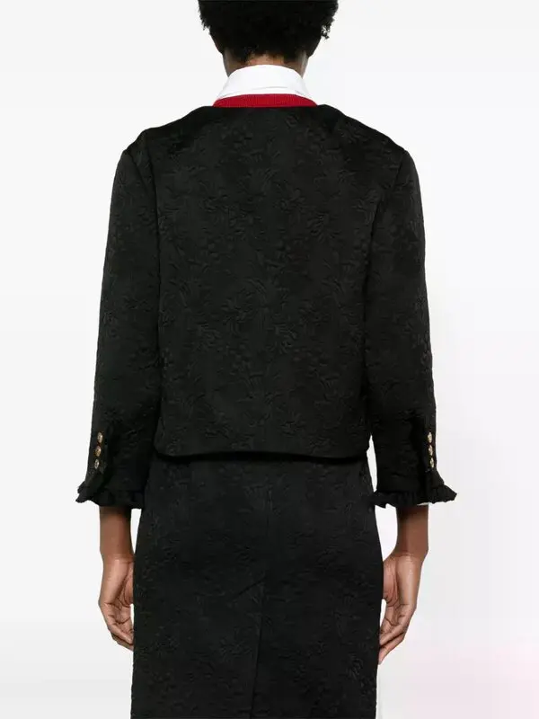 Miu Miu Cropped Jacket With Floral Matelassé Effect - Black