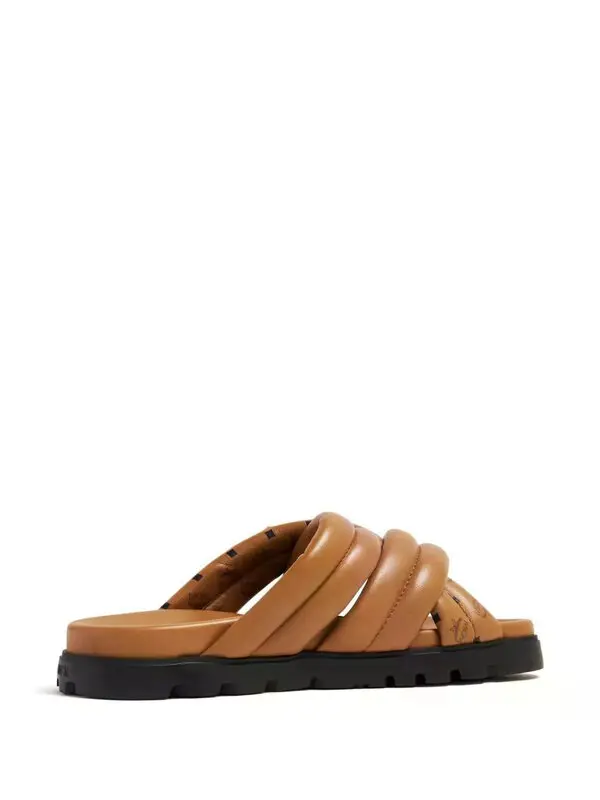 Mcm Visetos Print Leather Slides - Brown