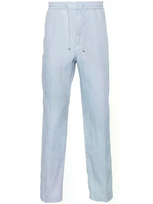 Canali Mid-rise Tapered Linen Trousers - Blue