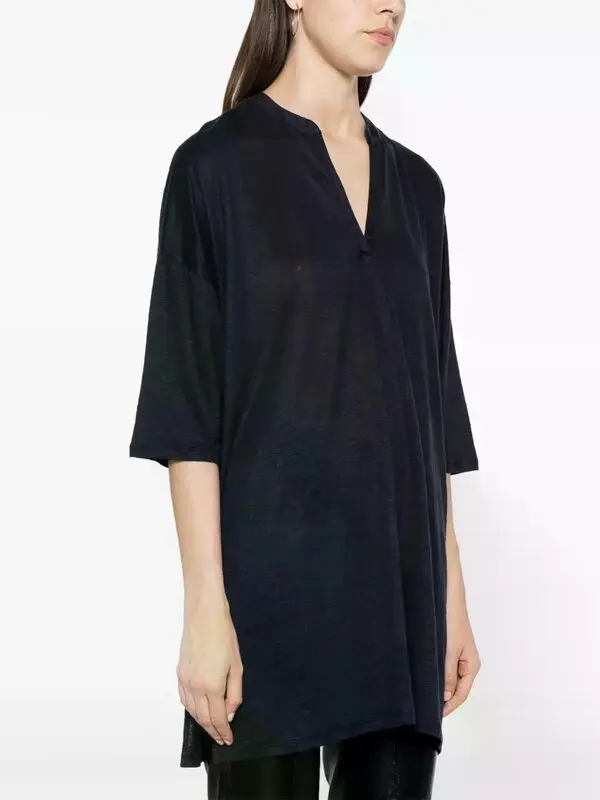 Majestic Filatures Tunic With V-neck And Three-quarter Sleeves - Blue