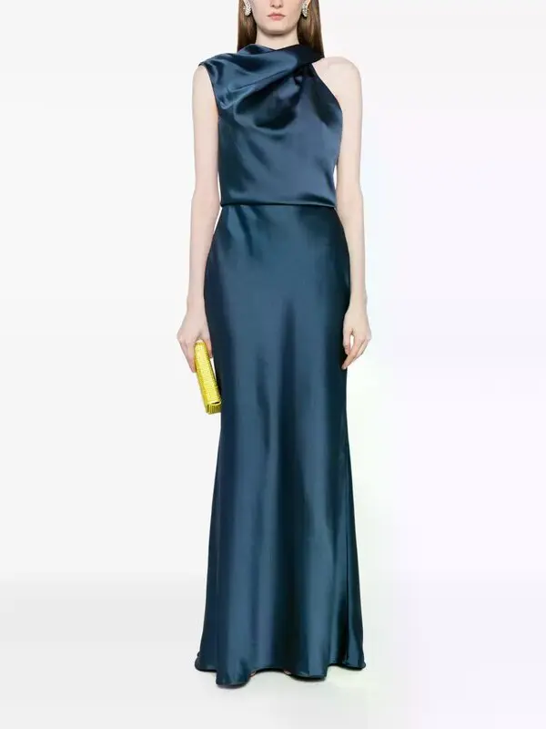 Amsale Asymmetric Draped Satin Gown