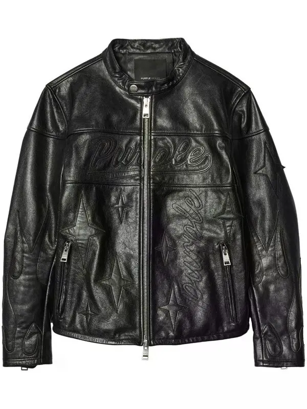PURPLE BRAND Leather Embroidered Jacket - Black
