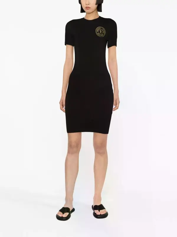 Versace Cotton Blend V-emblem T-shirt Dress - Black