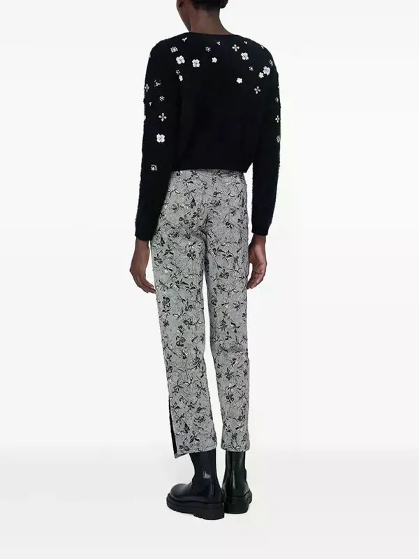 Ports 1961 Mohair-blend V-neck Sweater With Floral Appliqu