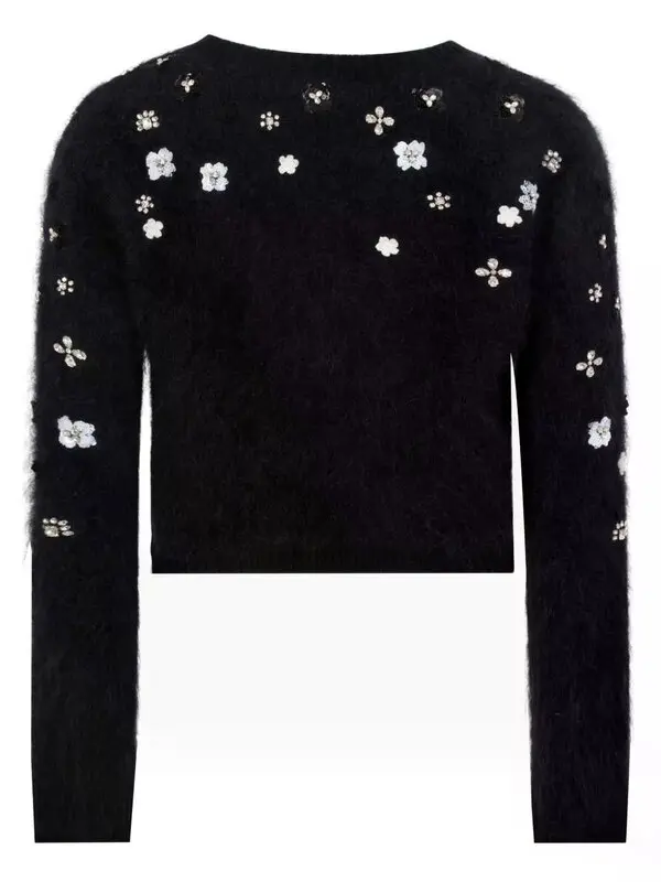 Ports 1961 Mohair-blend V-neck Sweater With Floral Appliqu