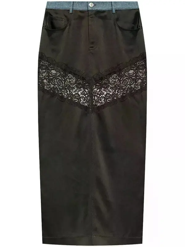 Blumarine Lace Insert Long Straight Skirt - Black