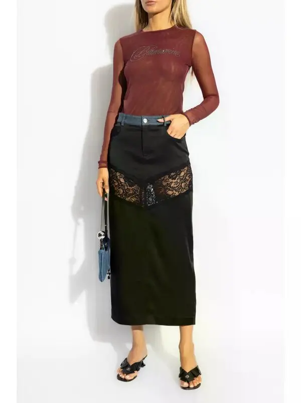 Blumarine Lace Insert Long Straight Skirt