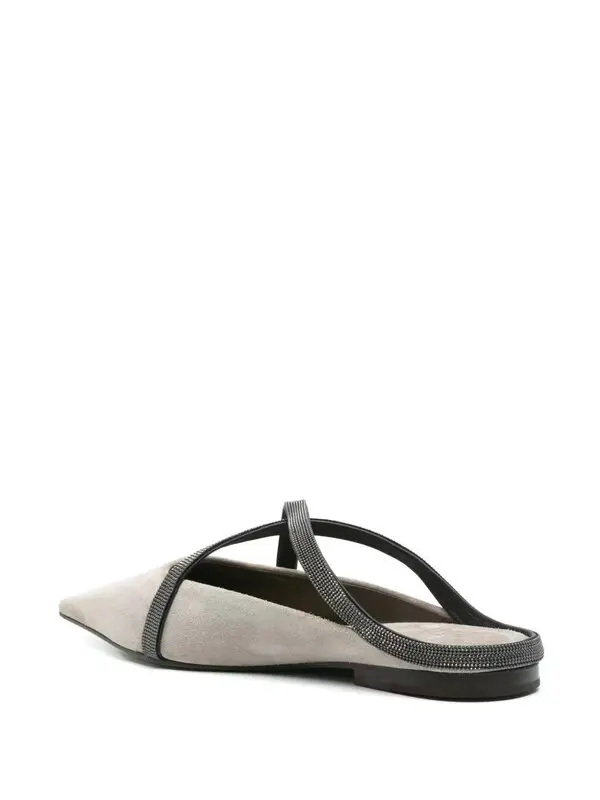 Brunello Cucinelli Monili Chain Pointed Toe Slippers - Grey