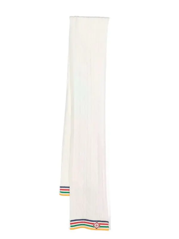 Casablanca Striped Cable-knit Wool Scarf - Neutrals