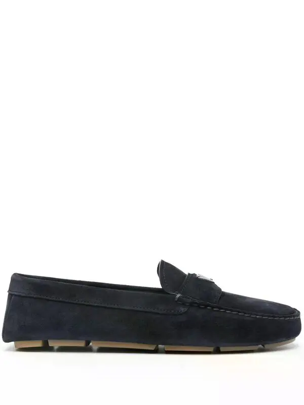 Prada Suede Loafers With Enamel Triangle Logo - Blue