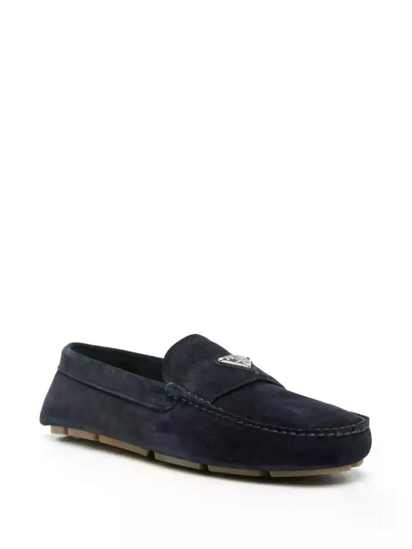 Prada Suede Loafers With Enamel Triangle Logo