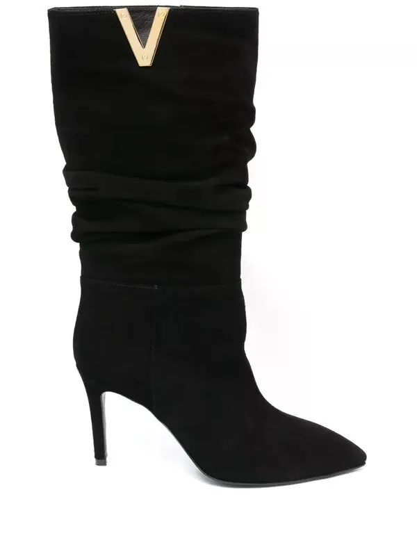 VIA ROMA 15 V-plaque Mid-calf Stiletto Boots - Black