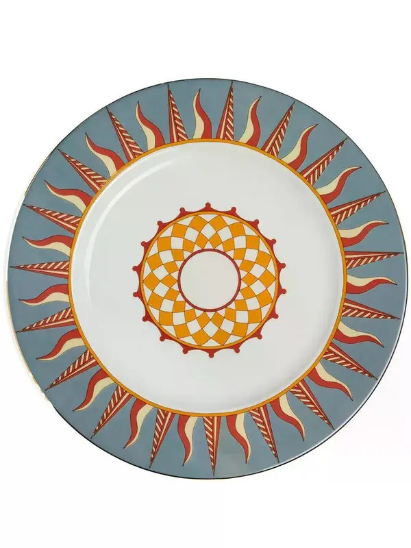 La DoubleJ Geometric-print Porcelain Charger Plate - Grey