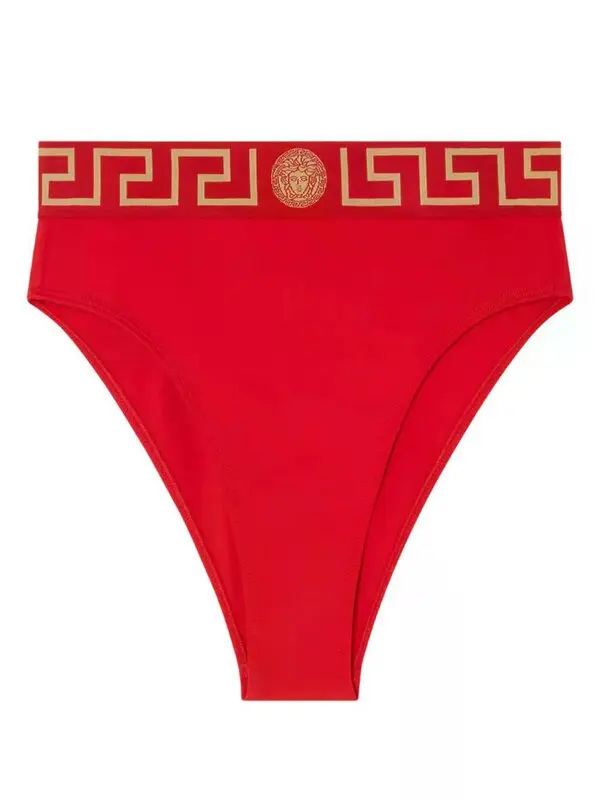 Versace Greca Border High-waist Bikini Bottoms - Red