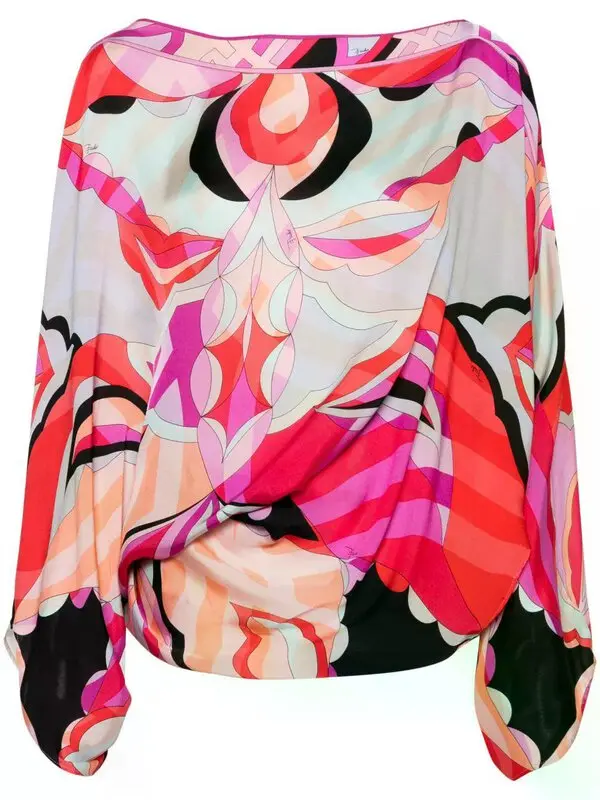 Emilio Pucci Geometric Print Silk Boat Neck Top - Pink