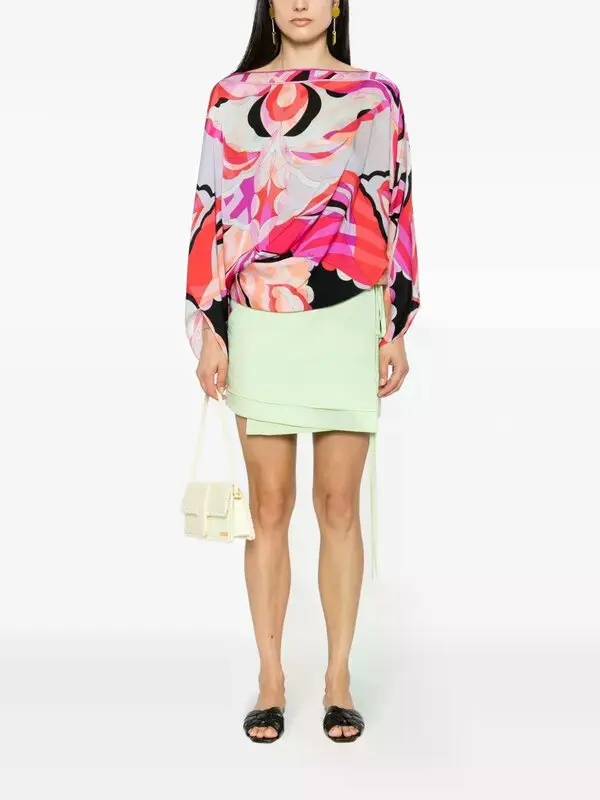 Emilio Pucci Geometric Print Silk Boat Neck Top