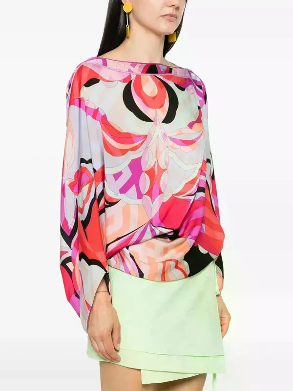 Emilio Pucci Geometric Print Silk Boat Neck Top