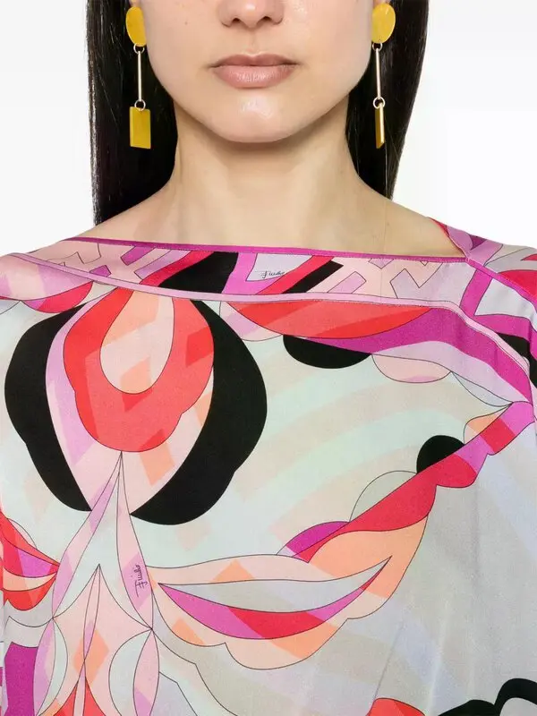 Emilio Pucci Geometric Print Silk Boat Neck Top