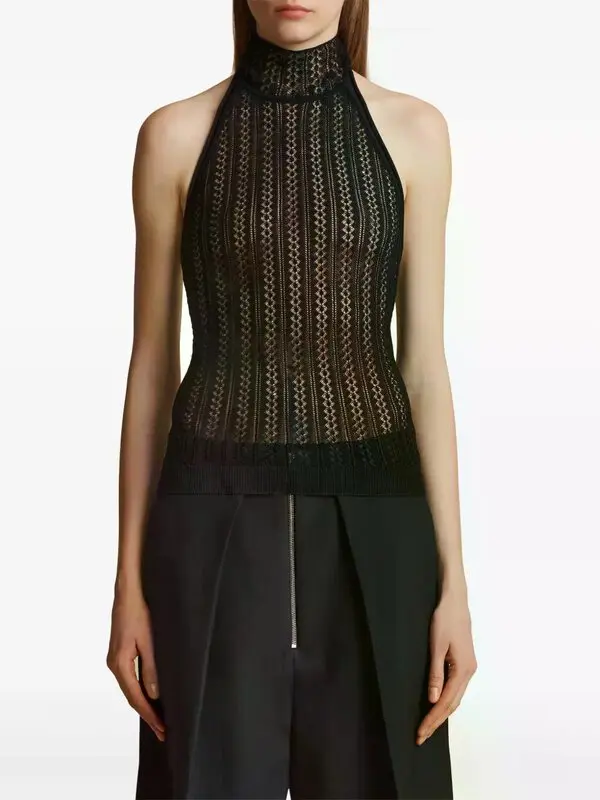 Khaite Benedetta Pointelle Knit Halterneck Blouse