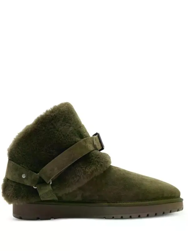 Burberry Buckled Shearling Ankle Boots - Green