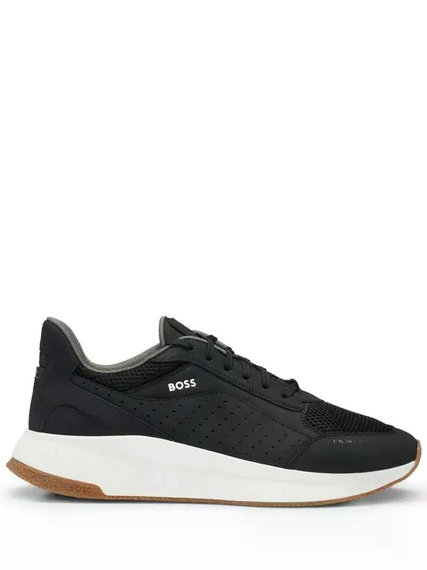 BOSS Leather Low-top Trainers With Mesh Panelling