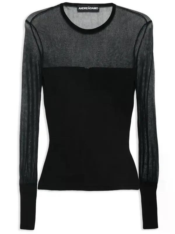 ANDREĀDAMO Sheer Detail Knitted Top - Black