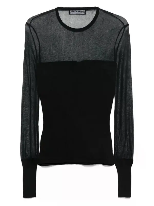 ANDREĀDAMO Knitted Sheer-detail Top