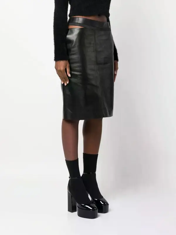 Fendi Logo-waistband Leather Skirt