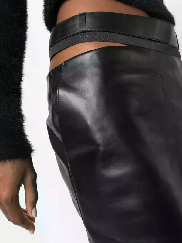 Fendi Logo-waistband Leather Skirt