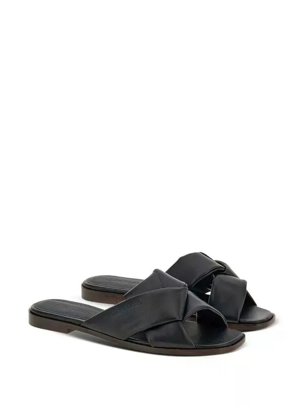 FERRAGAMO Knot Detail Leather Slides - Black