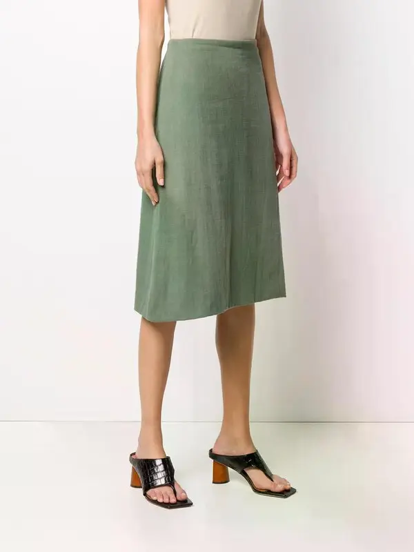 Bevza A-line Midi Skirt In Olive Linen