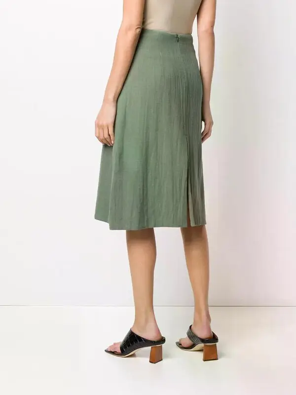 Bevza A-line Midi Skirt In Olive Linen