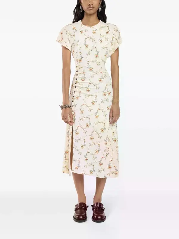 Rabanne Floral Print Ruched Midi Dress