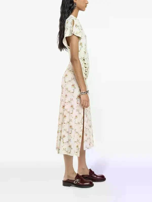 Rabanne Floral Print Ruched Midi Dress