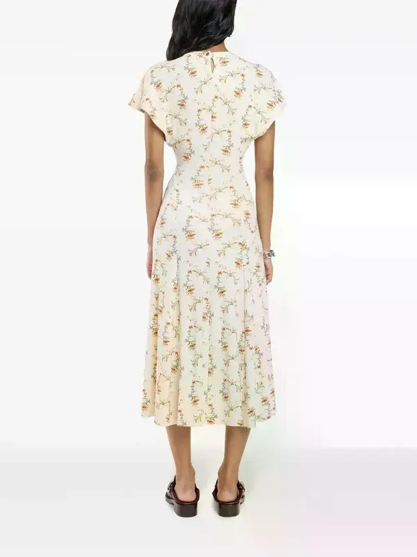Rabanne Floral Print Ruched Midi Dress