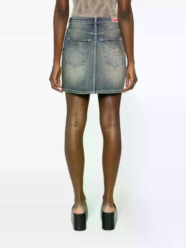 Kenzo Logo Embroidered Cotton A-line Mini Skirt