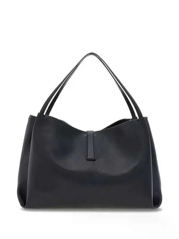 FERRAGAMO Large Leather Tote Bag With Gancini Clasp - Black