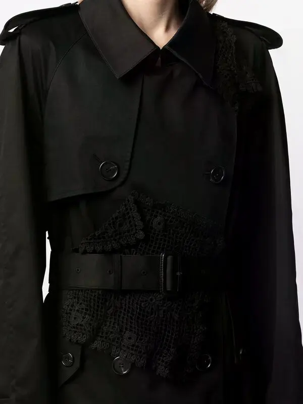 Goen.j Double-breasted Lace-paneled Trench Coat